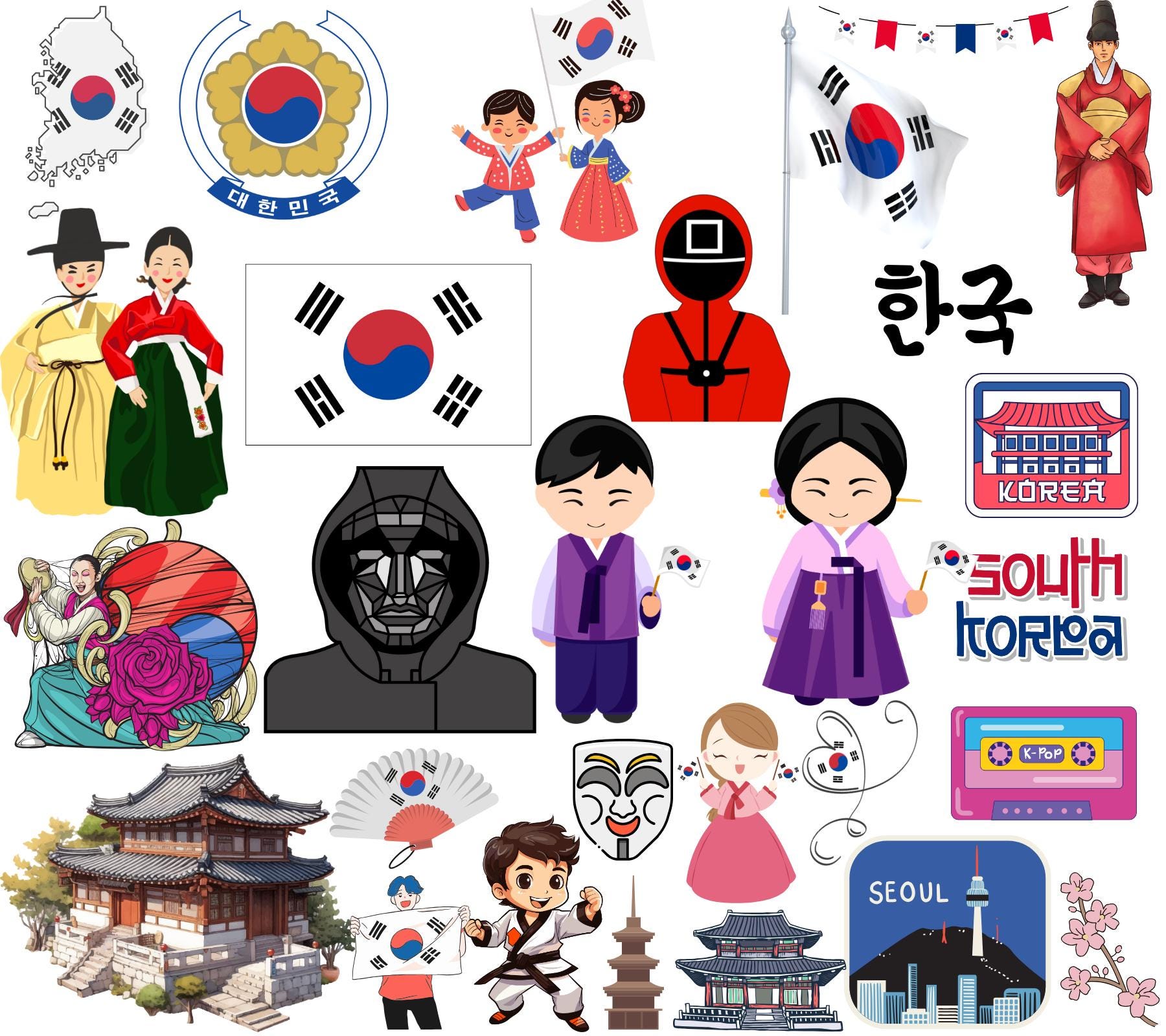 South Korea PNG Clipart Bundle: Seoul, K-pop, Hanbok (digital Files) - Etsy