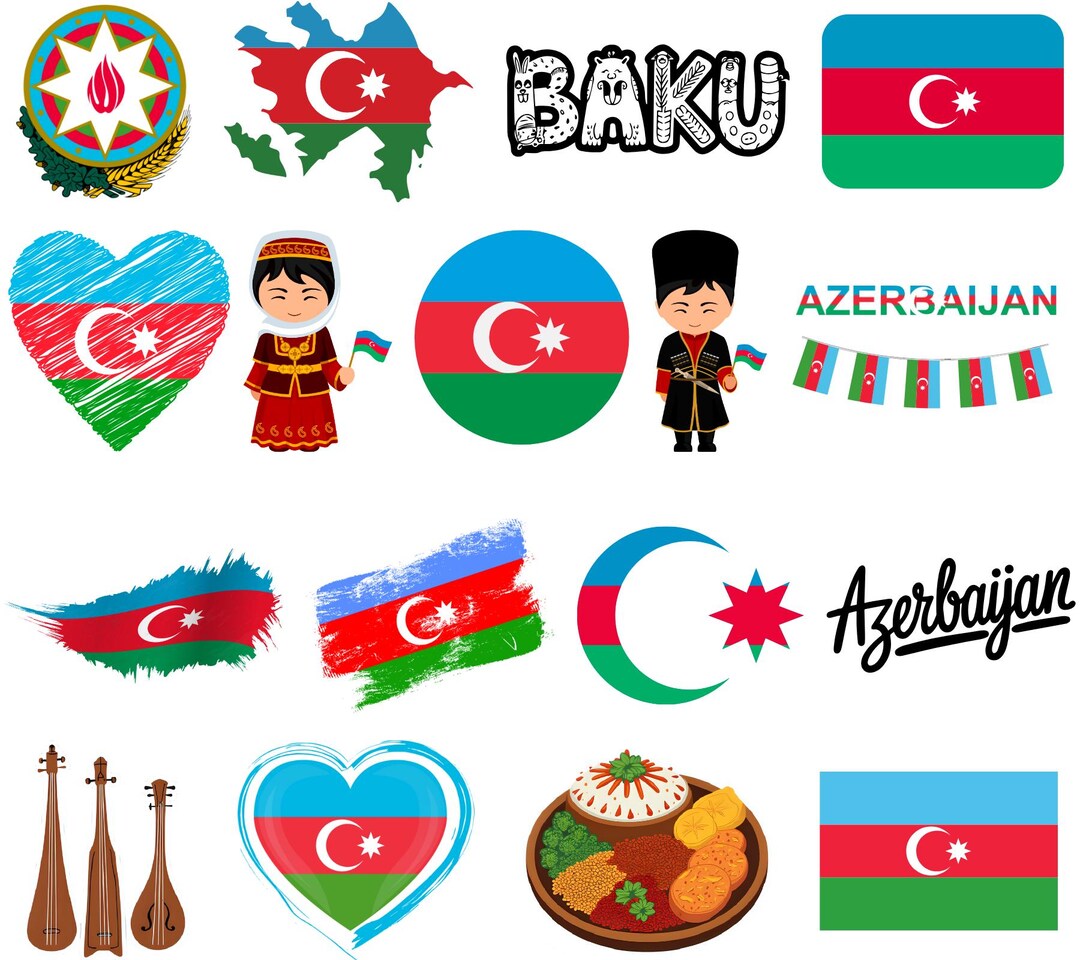 Azerbaijan Bundle: 70 Digital PNG Files | Azerbaijani Flag, Baku ...