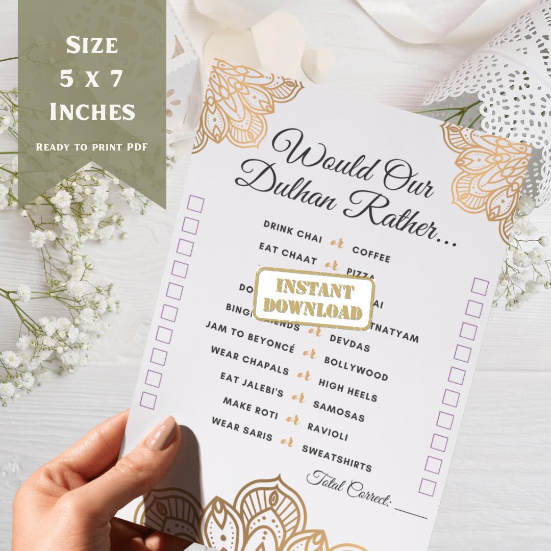 Indian Wedding Game | Desi Bridal Shower Game | Dulhan Would You Rather ...