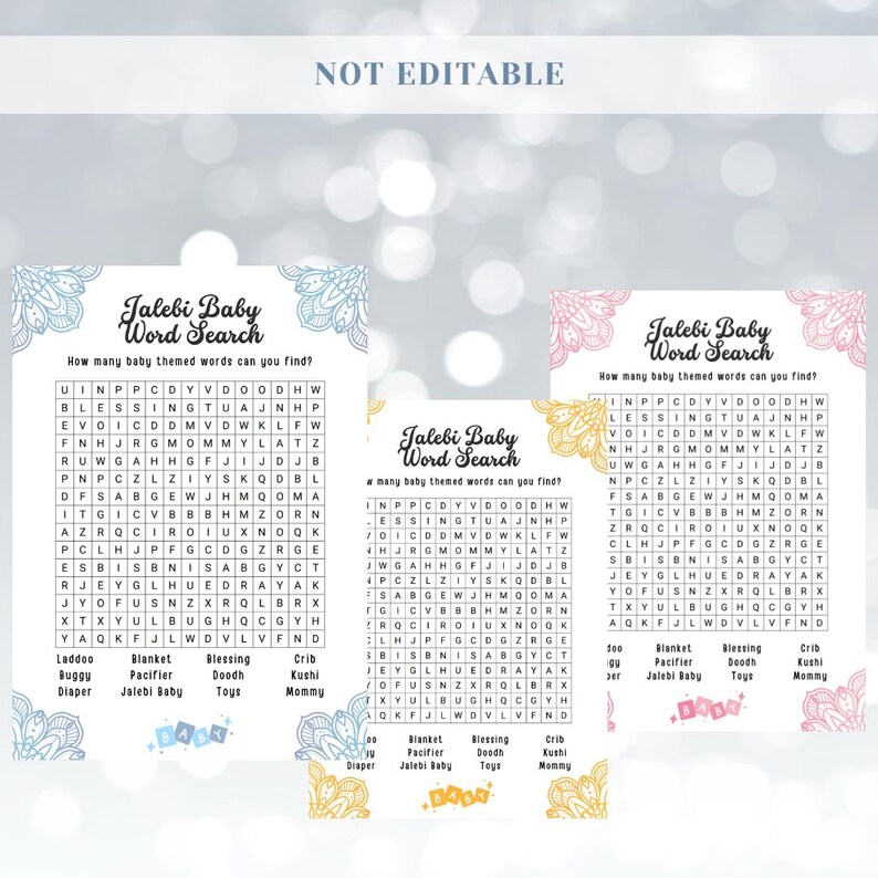 Indian Pakistani Baby Shower Word Search | Bollywood-themed Printable ...