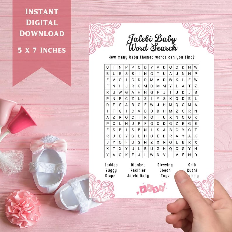 Indian Pakistani Baby Shower Word Search | Bollywood-themed Printable ...