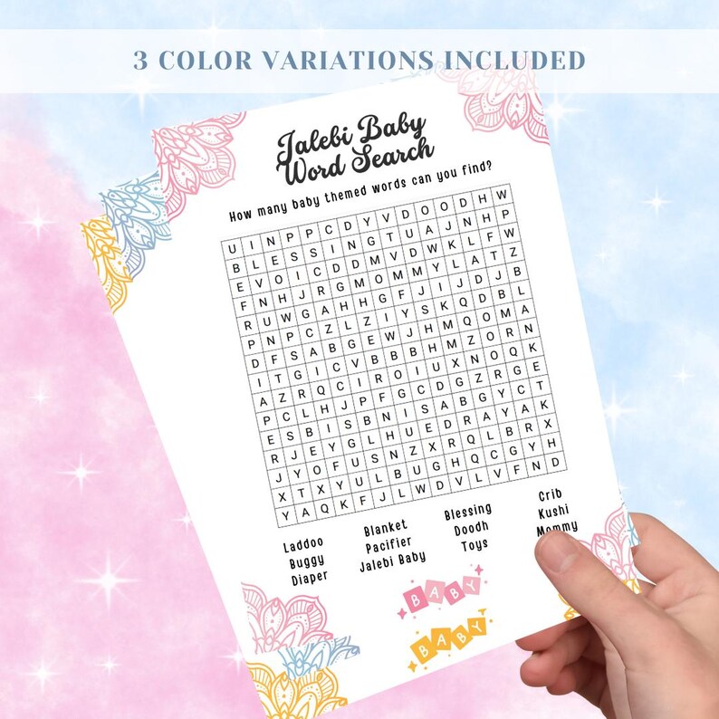 Indian Pakistani Baby Shower Word Search | Bollywood-themed Printable ...