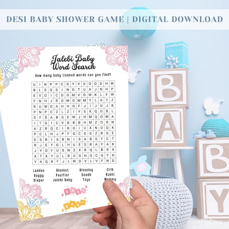 Indian Pakistani Baby Shower Word Search | Bollywood-themed Printable ...