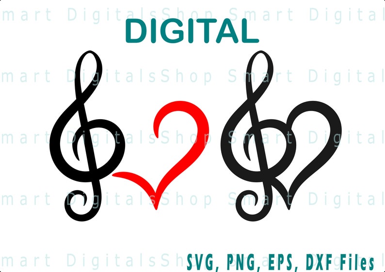Music Note Heart Svg Music Note Heart Instant Download - Etsy