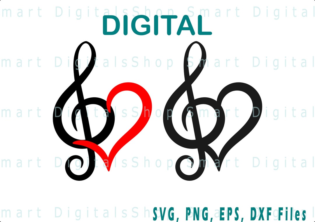 Music Note Heart Svg | Music Note Heart Instant Download | Digital ...