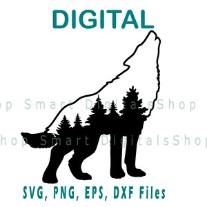 Loup hurlant à la lune SVG | Loup SVG couper fichier pour Cricut SVG ...