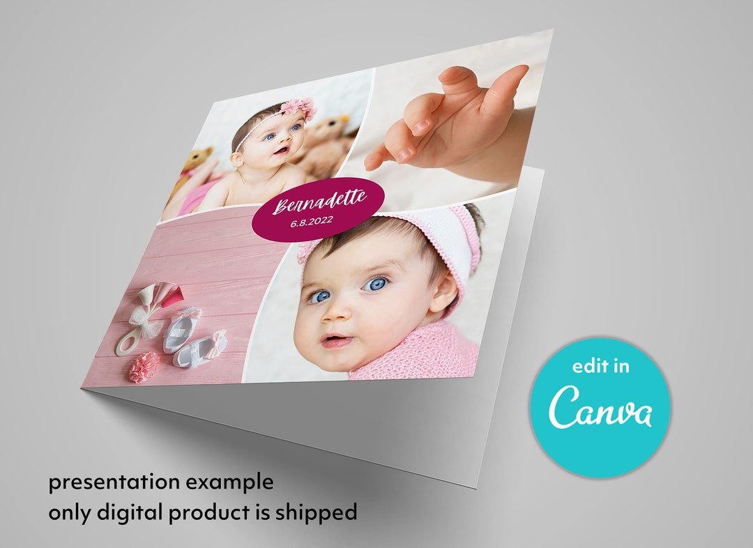 Canva Template Folding Card 150 X 150 Mm for Birth - Etsy