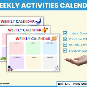 Kids Weekly Calendar Template: Activities Chart Plan Chart - Etsy
