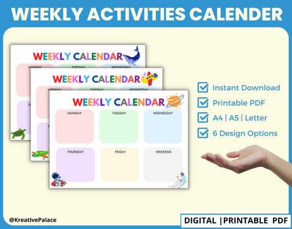 Kids Weekly Calendar Template: Activities Chart Plan Chart - Etsy