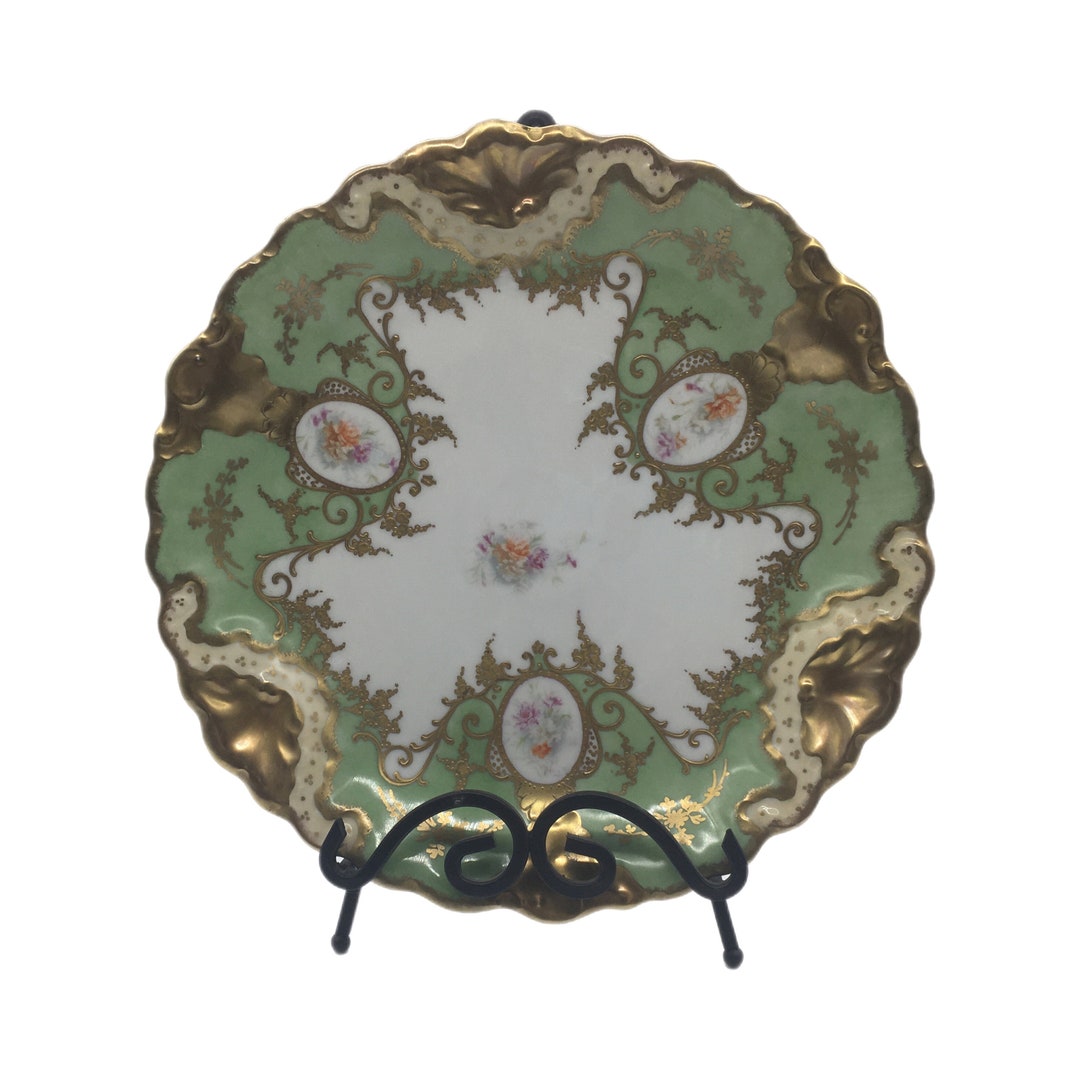 Antique LS & S Limoges France Gold Gilded Plate. Sage Green Gold ...