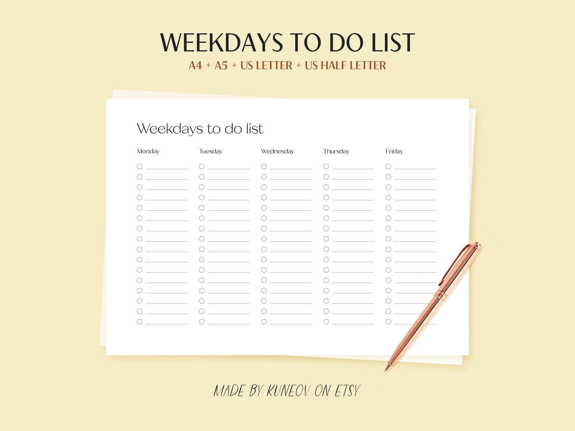 Weekdays Printable to Do List, Task List, Minimal Landscape Planner, A4 ...