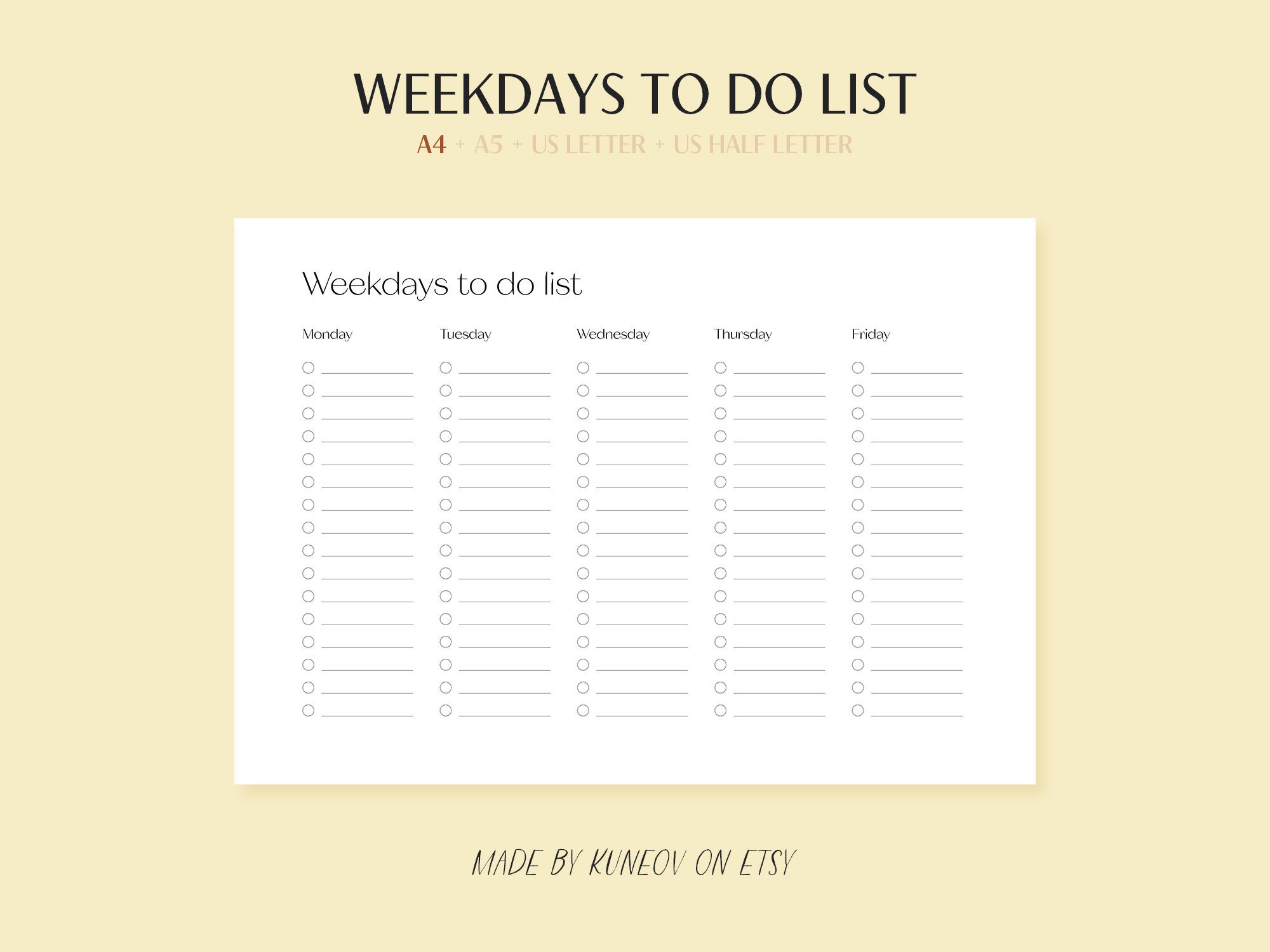Weekdays Printable to Do List Task List Minimal Landscape - Etsy