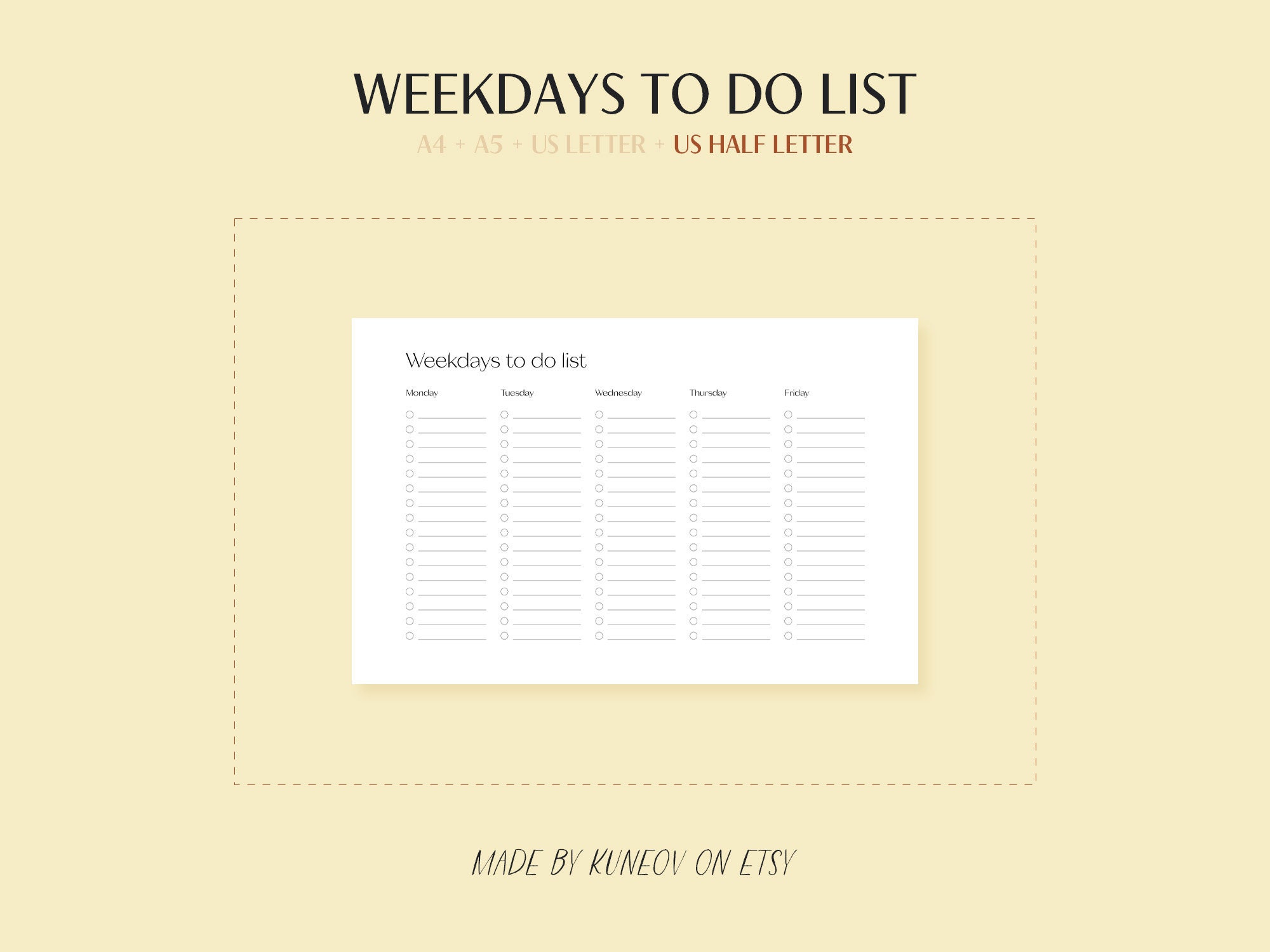 Weekdays Printable to Do List, Task List, Minimal Landscape Planner, A4 ...