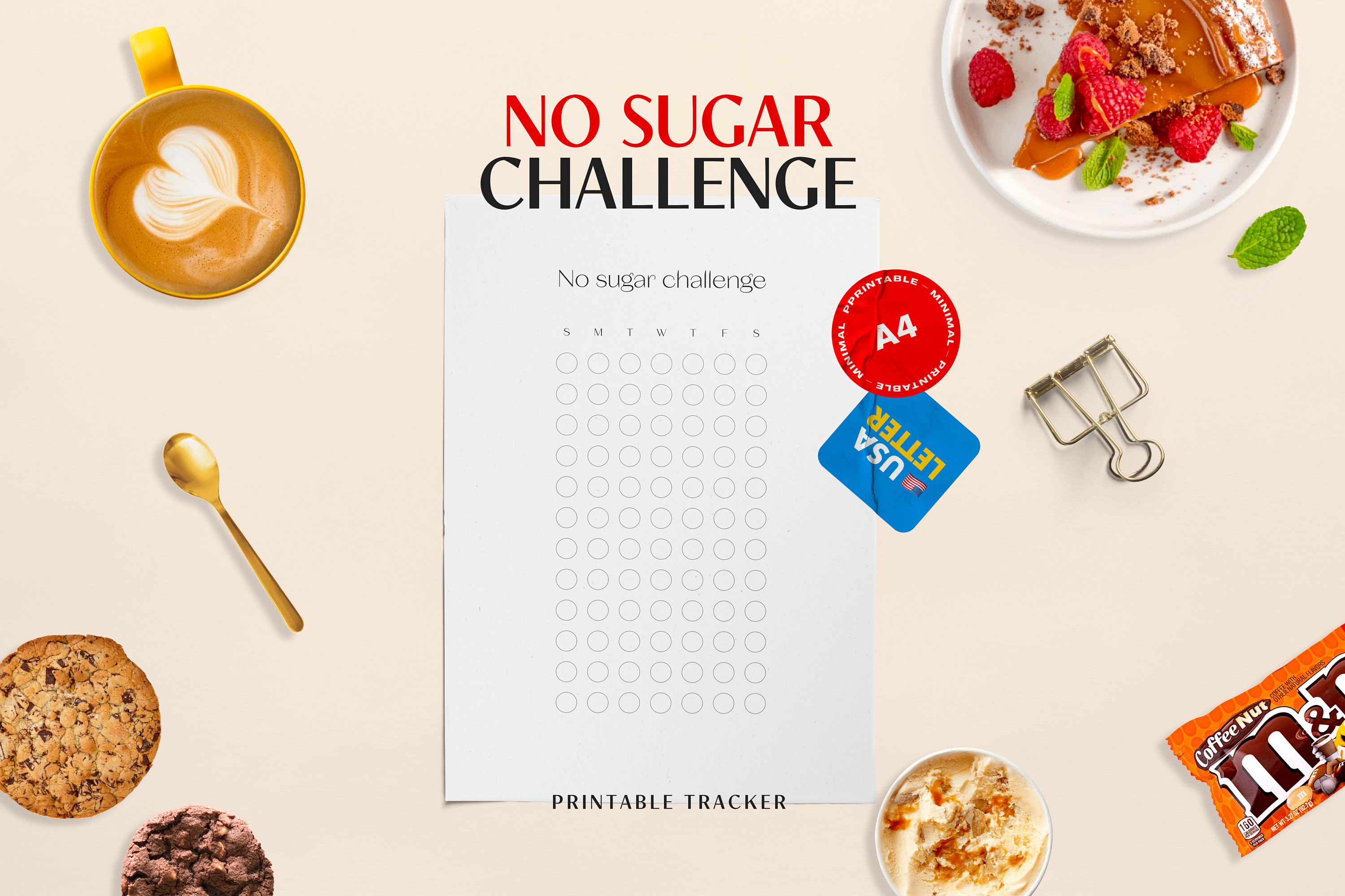 Printable No Sugar Challenge, Sugar Free Tracker Sugar, Detox, No Sugar ...