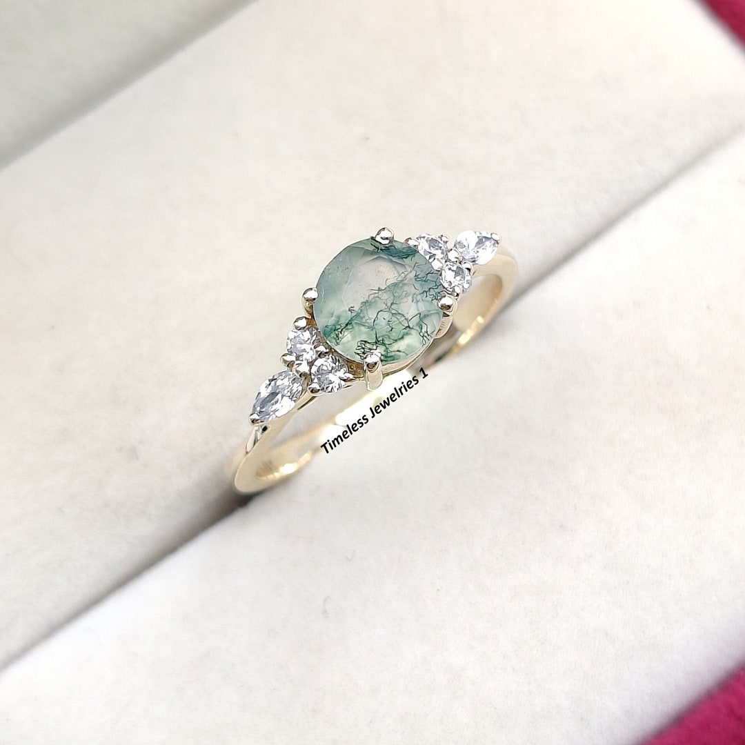 Anillo de promesa de ágata de musgo natural, anillo de compromiso de ...
