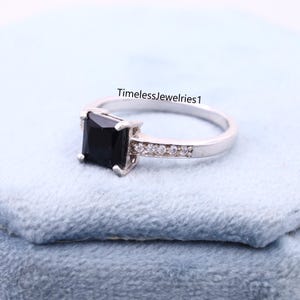 Princess Cut Black Onyx Engagement Ring, Dainty Diamond Ring ...