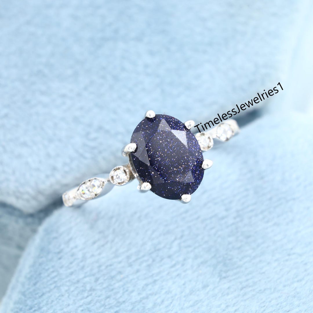 Natural Blue Sandstone Twisted Ring, Dainty Starstone Engagement Ring ...