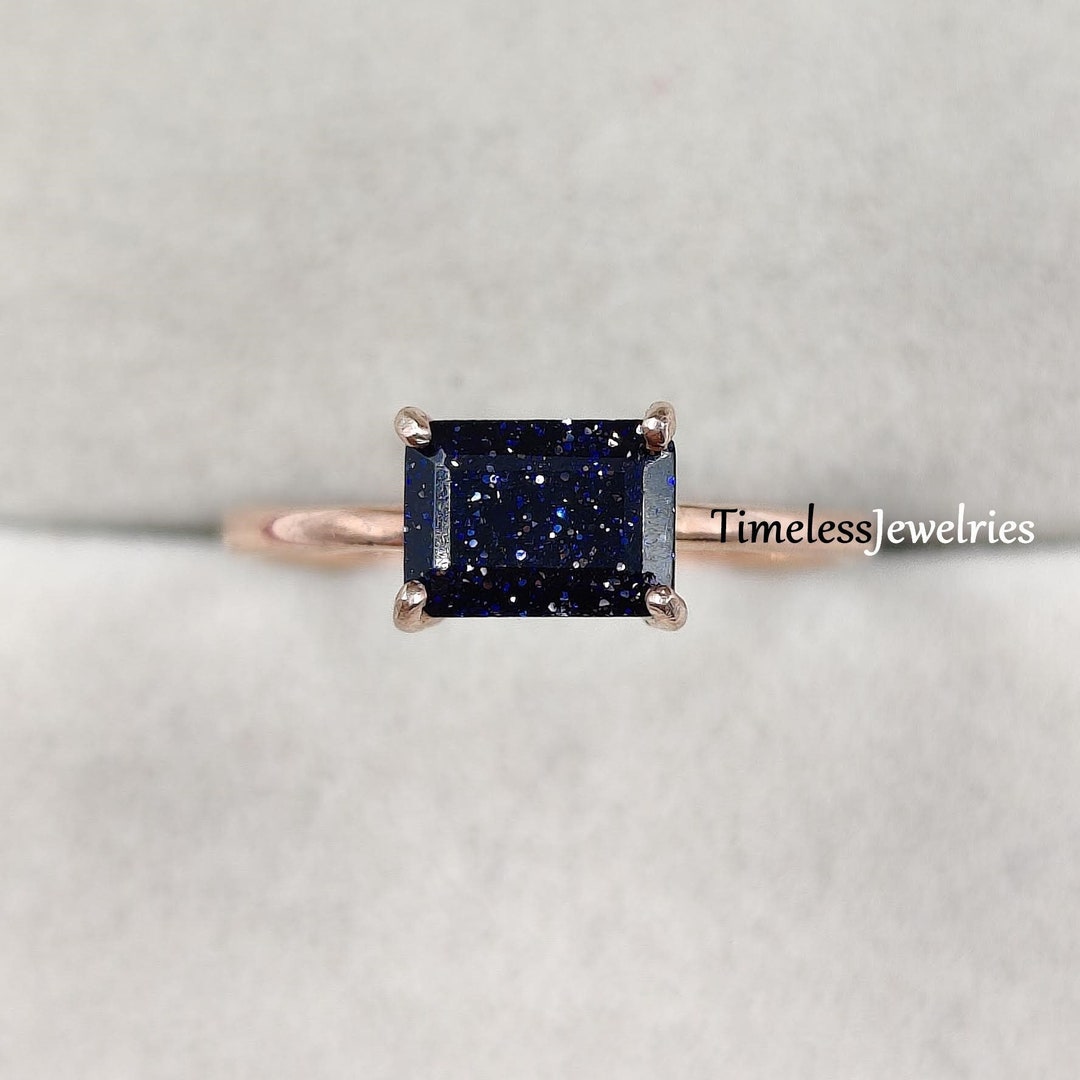 Blue Sandstone Baguette Cut Solitaire Ring Minimalist Outer - Etsy