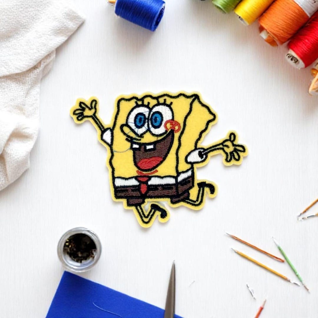 Spongebob Embroidered Patch – 4"x3" Cute Iron-on or Sew-on Applique ...