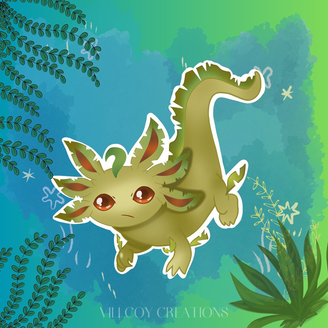 Cute Green Axolotl PNG, Digital Downloads - Etsy