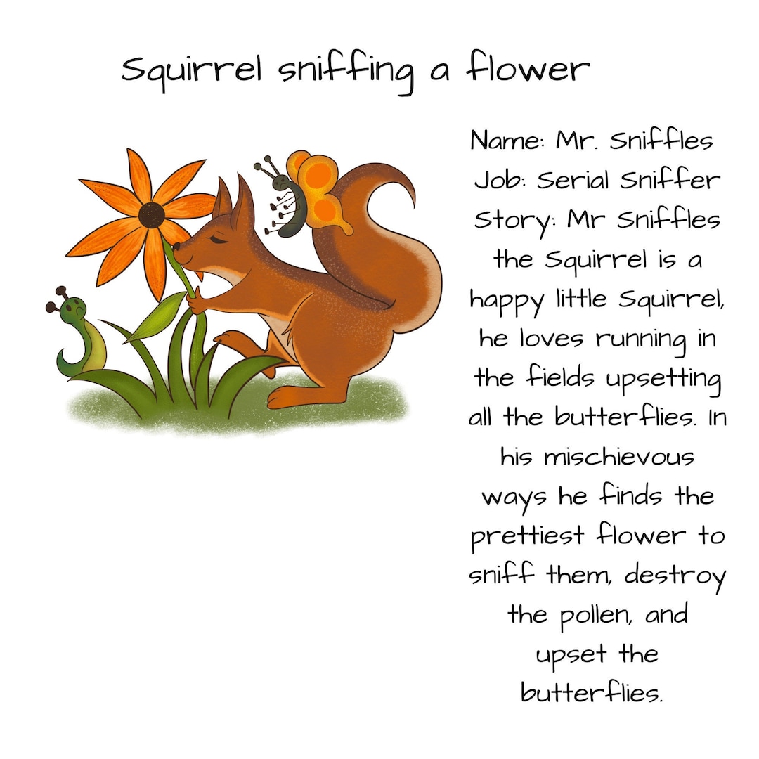 Squirrel Sniffing Flower, Digital Arts, Clipart, PNG, Animals, Cute - Etsy