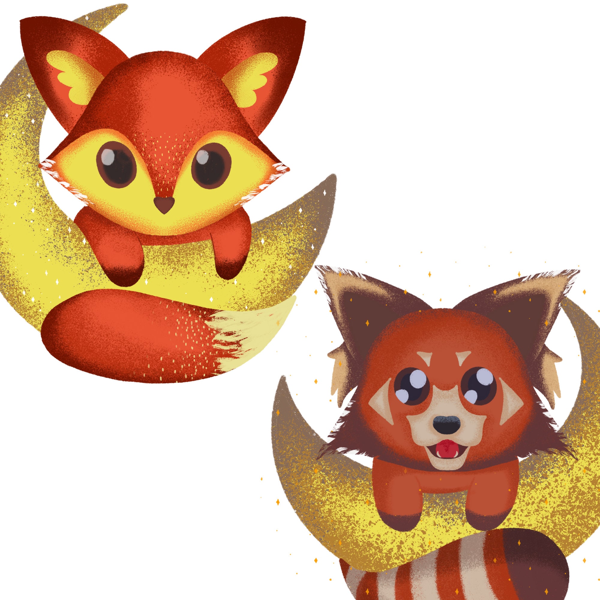 Cute Fox, Red Panda, Moon, Animals Clipart, PNG, Digital Download ...