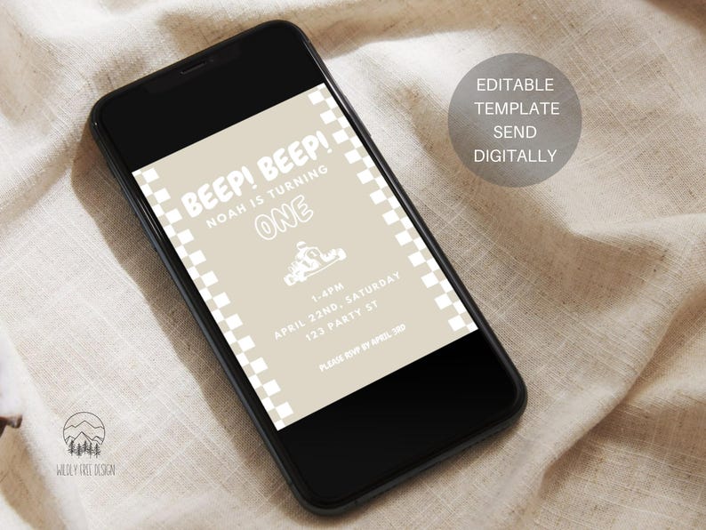Beep, Beep Race Car Themed Birthday Invitation / First Birthday Card ...