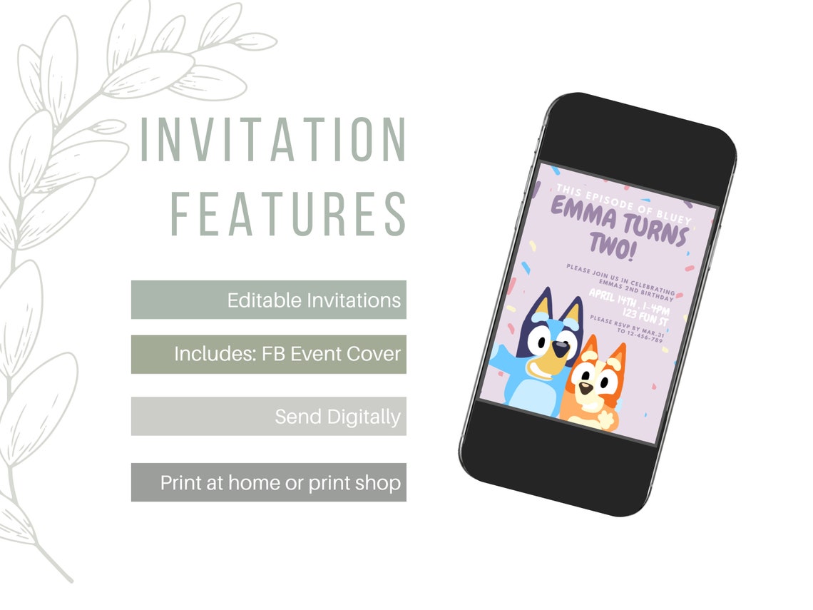 Bluey Birthday Invitation / Bluey Character Birthday Invitation ...