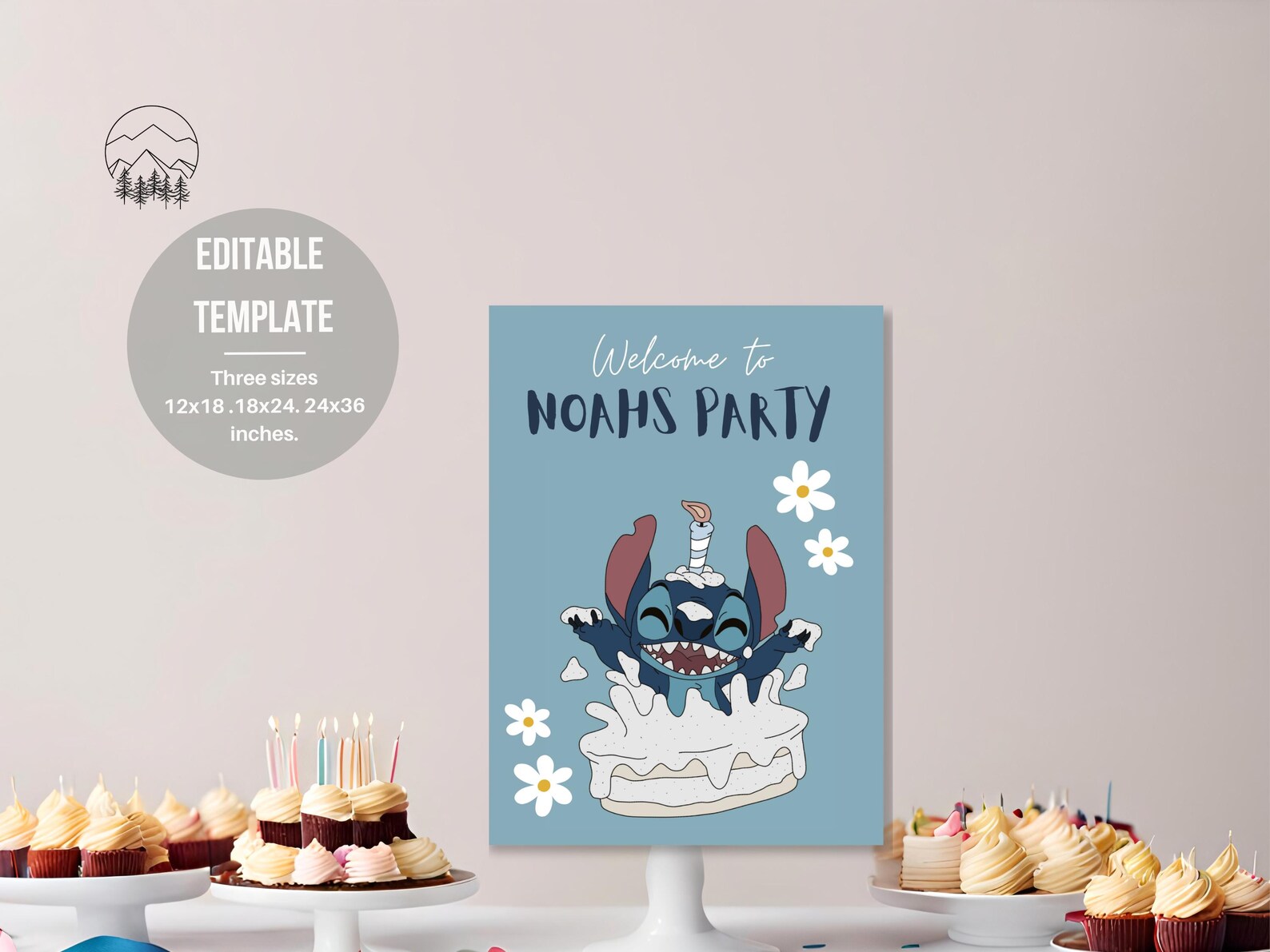 Cartoon Character Birthday Welcome Sign, Editable Canva Template ...