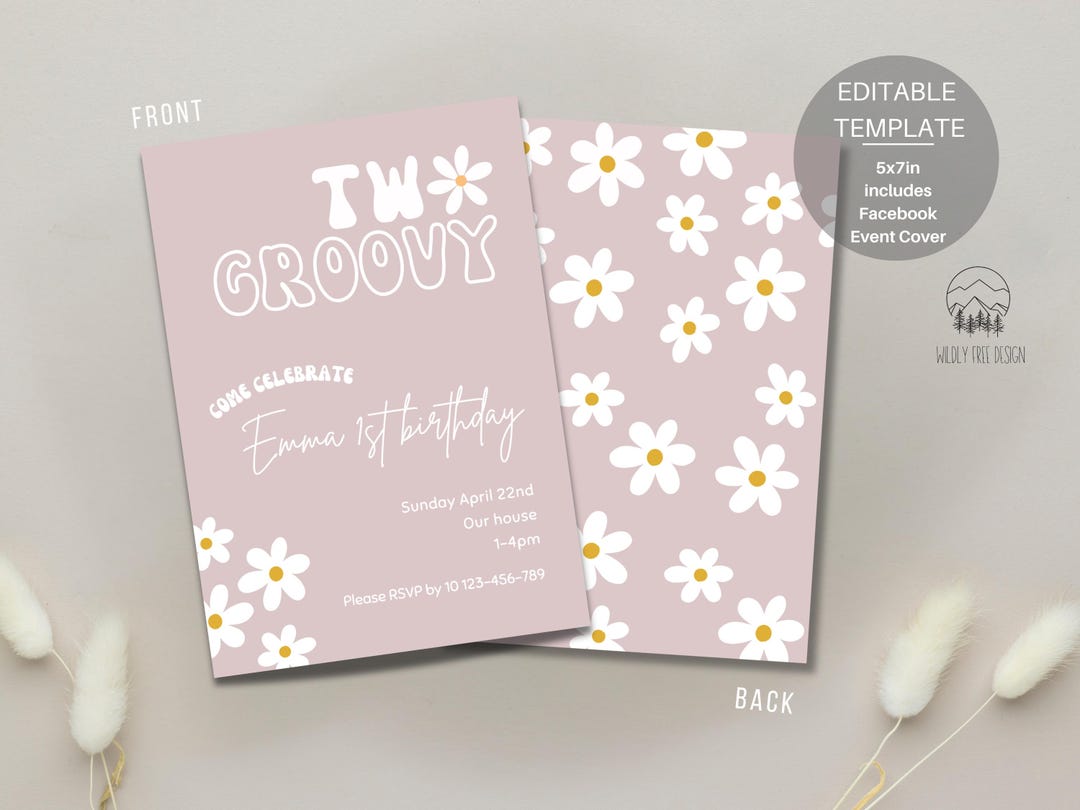 Two Groovy Invitation /two Groovy Theme Invitation /EDITABLE Template ...