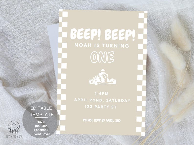 Beep, Beep Race Car Themed Birthday Invitation / First Birthday Card ...