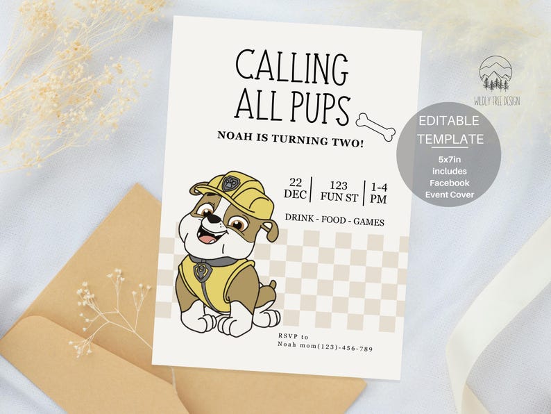 Paw Patrol Invitation /rubble Paw Patrol Invitation /EDITABLE Template ...