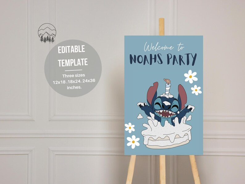 Cartoon Character Birthday Welcome Sign, Editable Canva Template ...