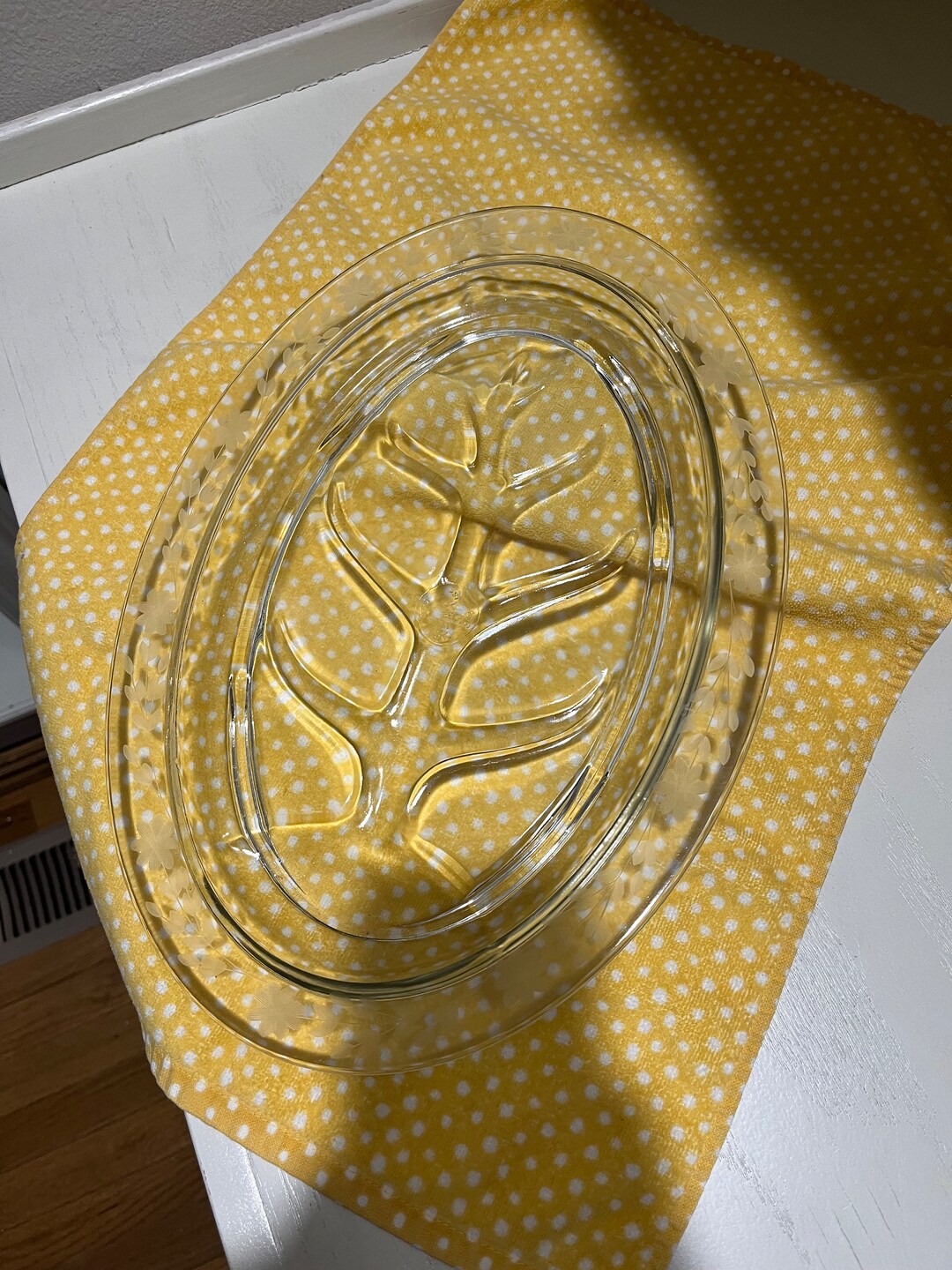 Vintage Pyrex Tree of Life Clear Glass Meat Serving Platter With Floral ...