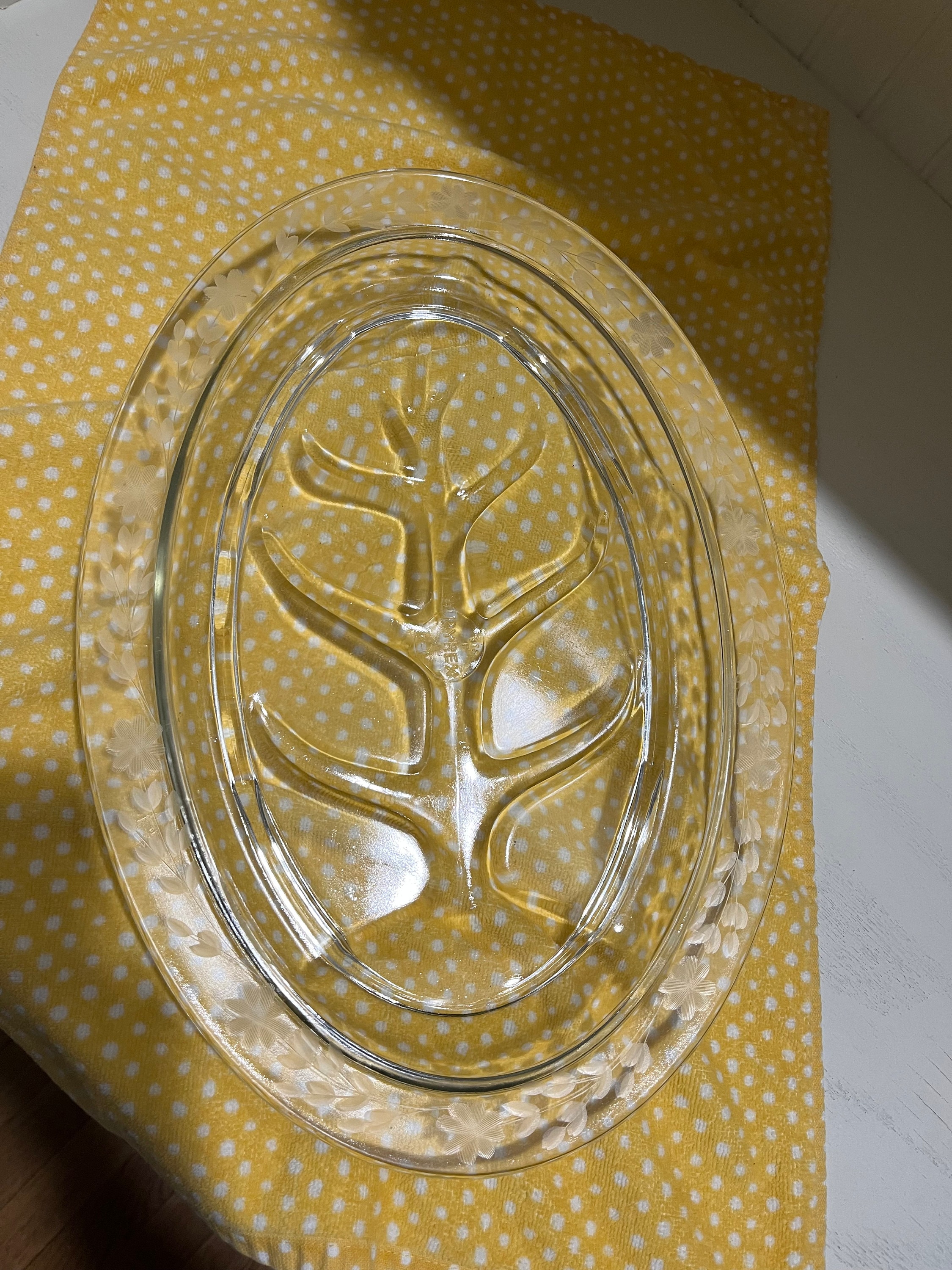 Vintage Pyrex Tree of Life Clear Glass Meat Serving Platter With Floral ...