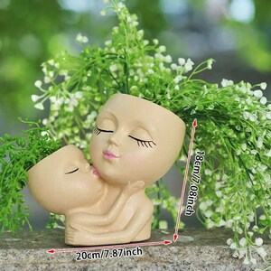 Baby Kissing Mommy Face Planter Potdouble Heads Flowerpot Female Statue ...