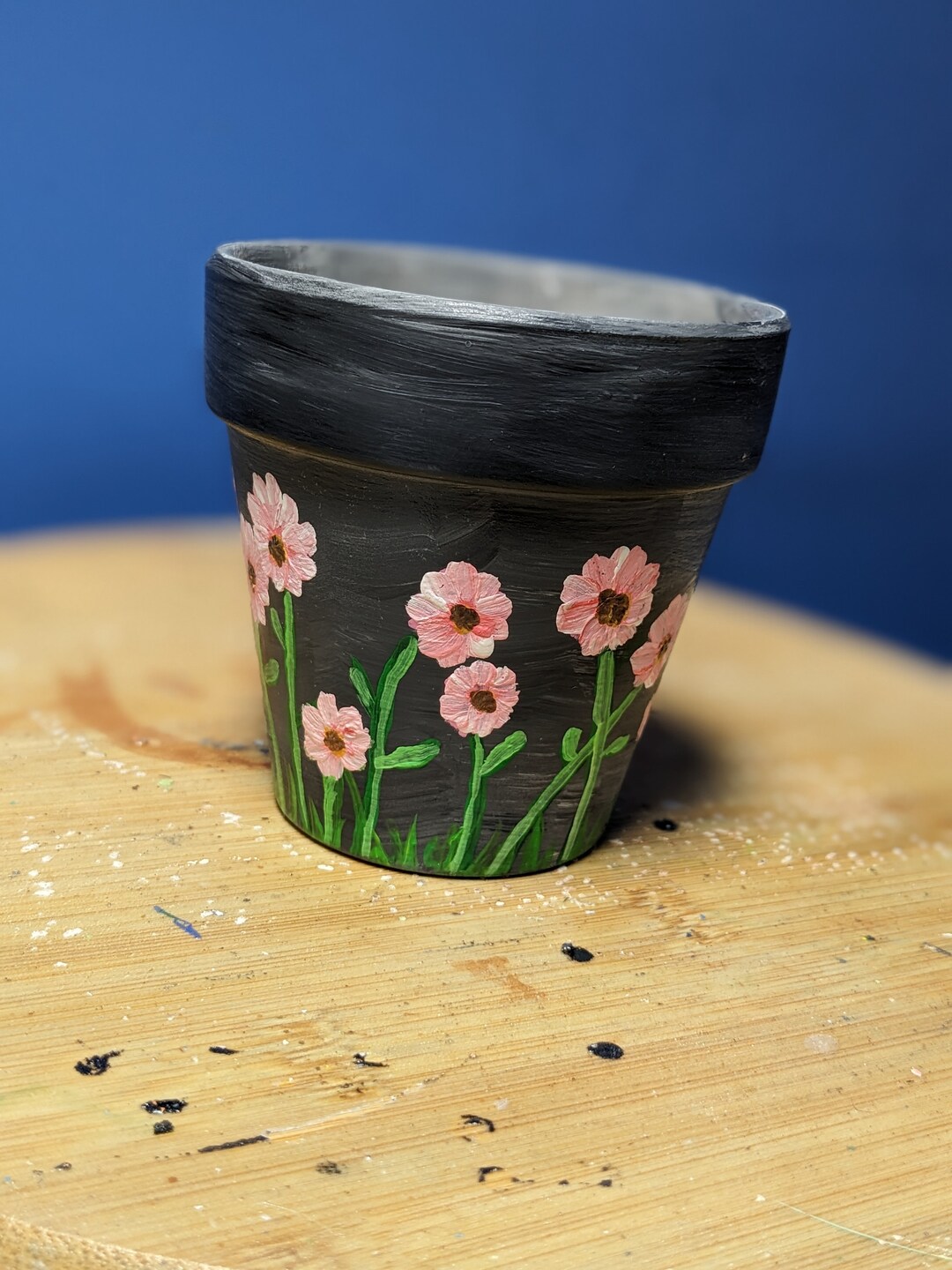 Hand Painted Small Grey Clay Pot 3" Inch, Perfect for Small Succulents ...