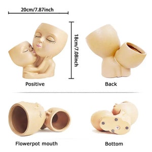 Baby Kissing Mommy Face Planter Potdouble Heads Flowerpot Female Statue ...