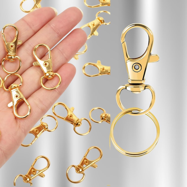 Gold Swivel Snap Hooks With Key Rings, 1.5