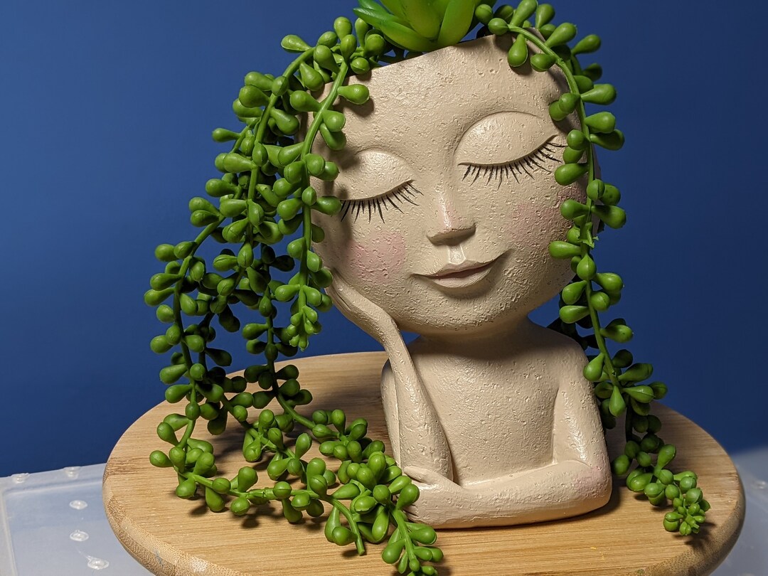 Girl Face pat Tilted Head Planter, Cute Resin Cactus Planter With ...