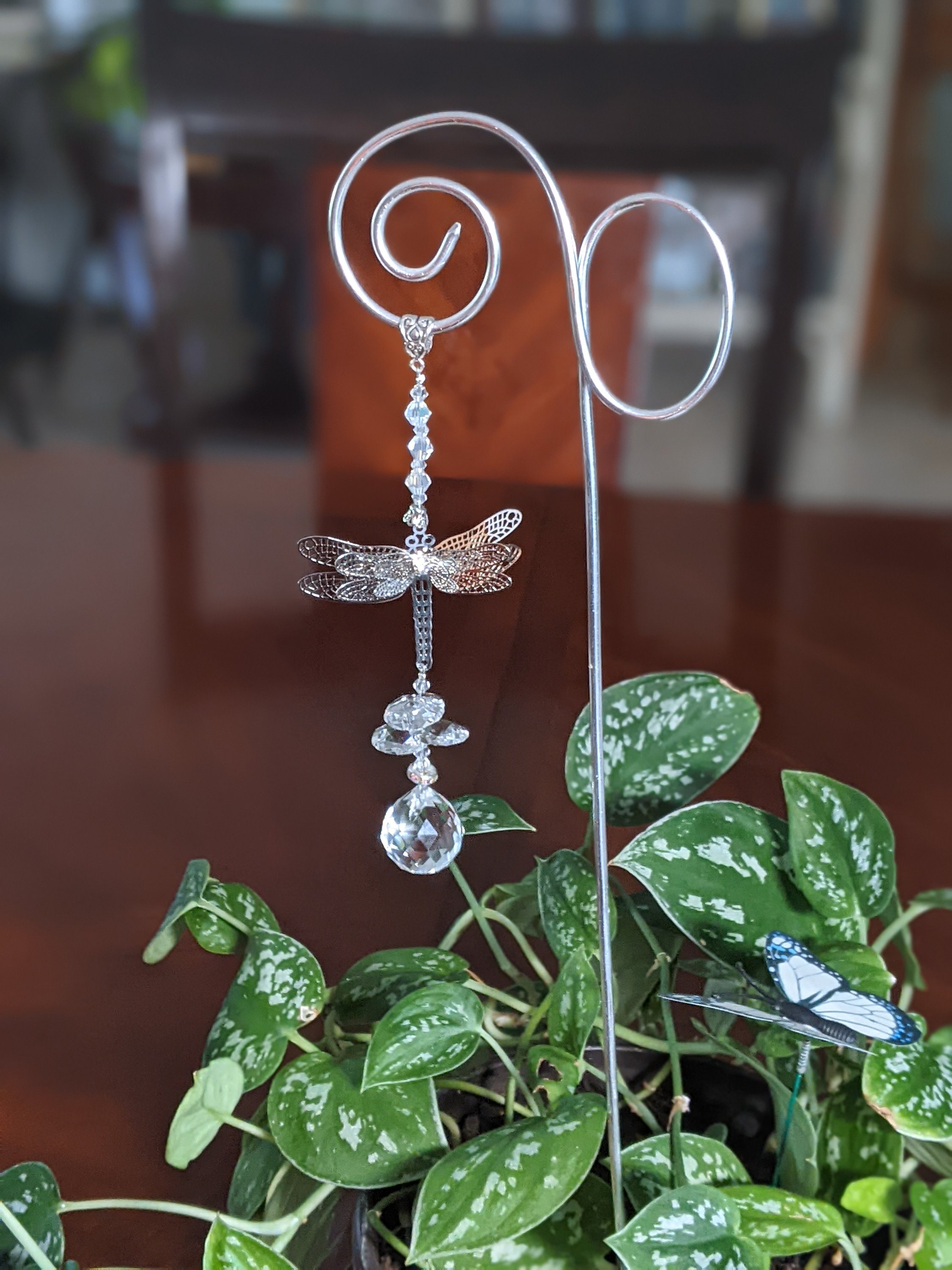 Garden Stake Suncatcher 16" Silver Loop and Coil Wire With Prism ...