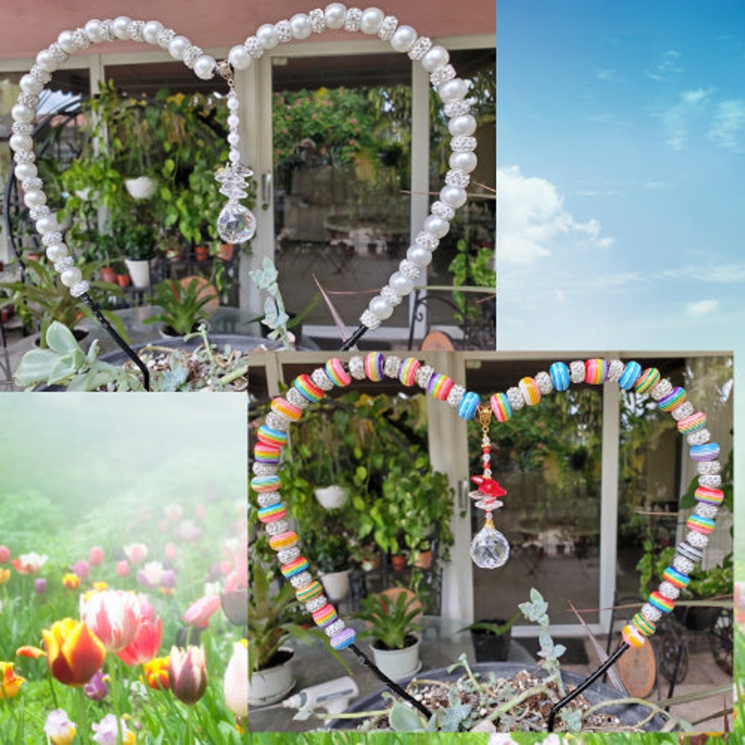 Beaded Heart Arch Stake. Jeweled Trellis, Heart Plant Pot Decoration ...