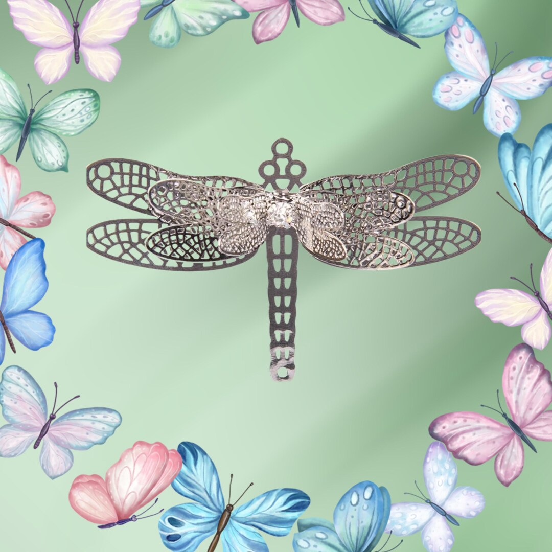 Metal Dragonfly Connector Charm With 3 Layered Wings and Rhinestone ...