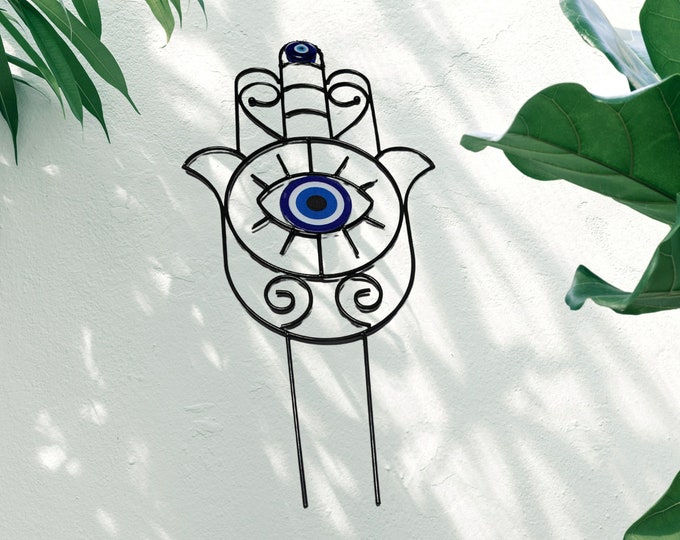 Evil Eye Plant Trellis, Hamsa Hand Plant Trellis, Evil Eye Garden Stake ...