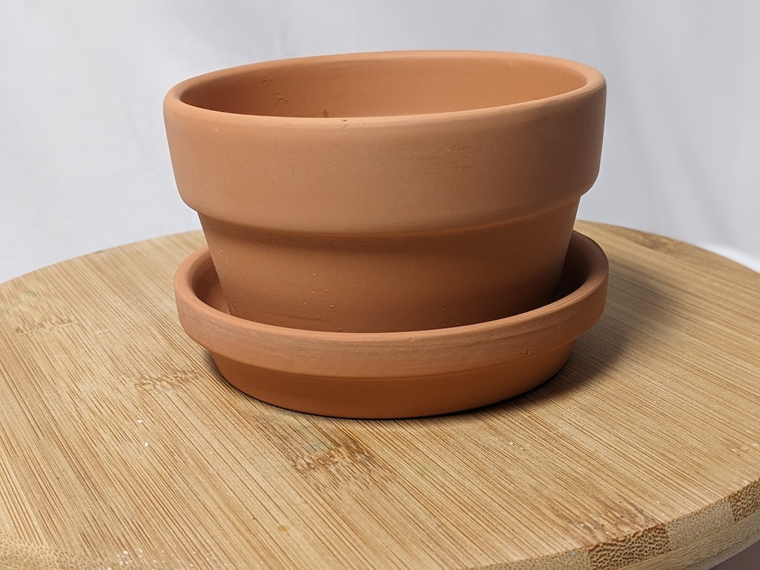 4.4 Inch Shallow Terracotta Pots With Saucer Tray, Ceramic Clay Cactus ...