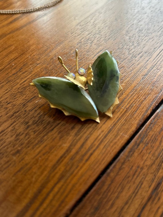 Green Stone Butterfly Pin - Gem