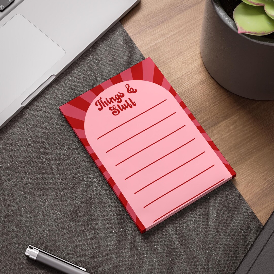 Things & Stuff Retro Post It - Cute Pink and Red Sticky Note Pad, Memo ...