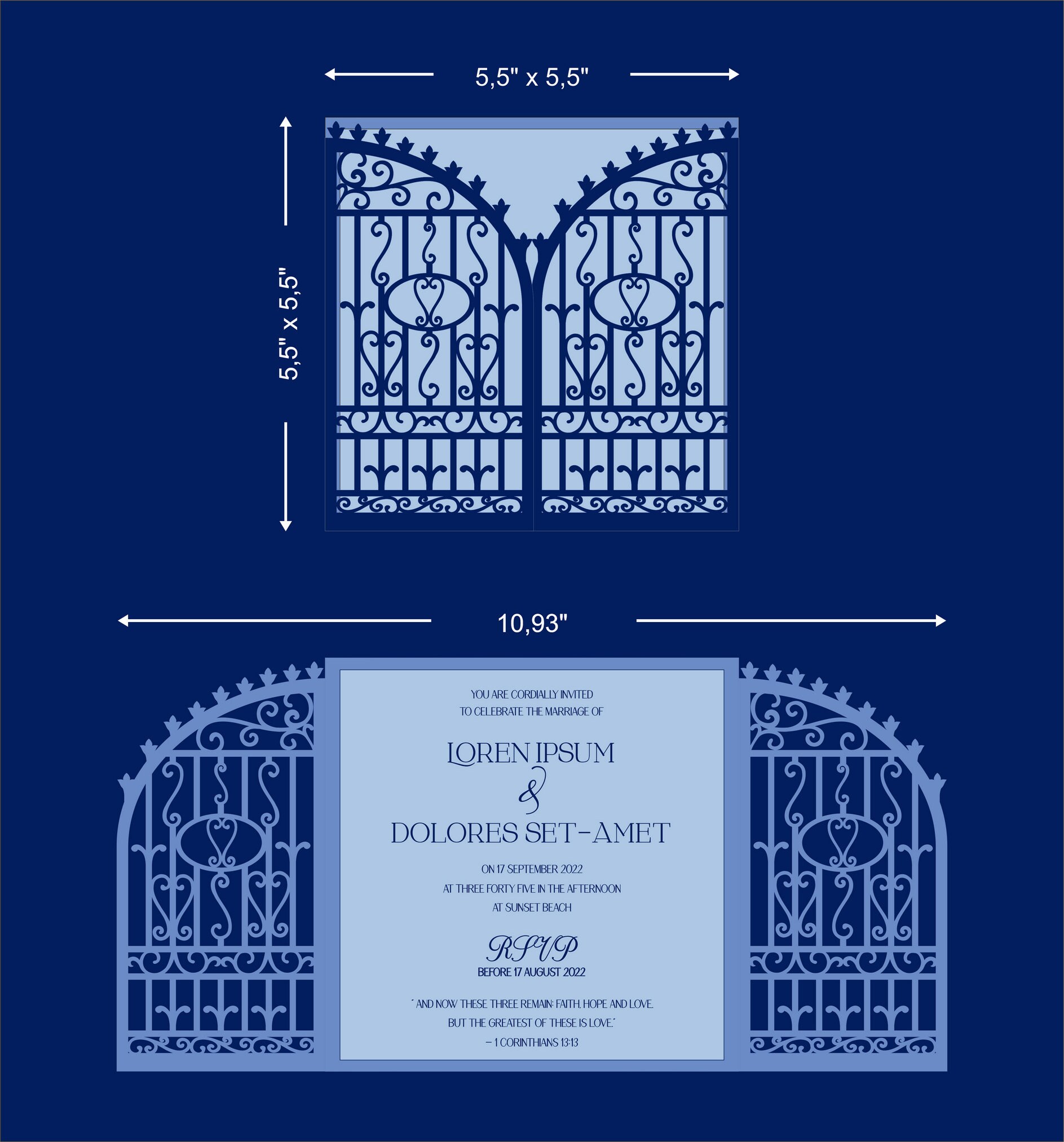 Laser Cut Invitation Ornamental Gate Gatsby Art Deco Gatefold Template ...