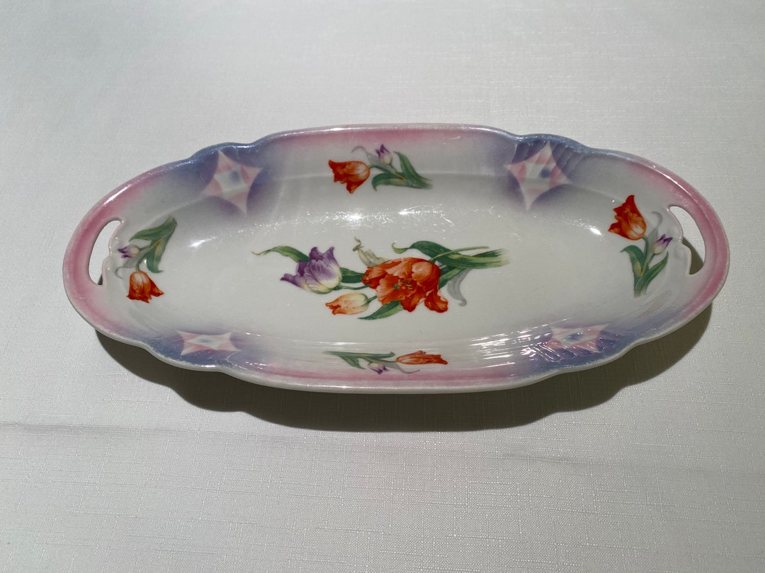 Vintage Oval Relish/olive Dish With Flower Pattern - Etsy