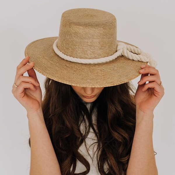 Flat Brim Straw Hat - Etsy